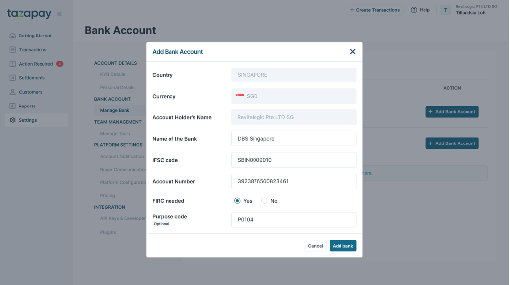 How do I add my bank account details?