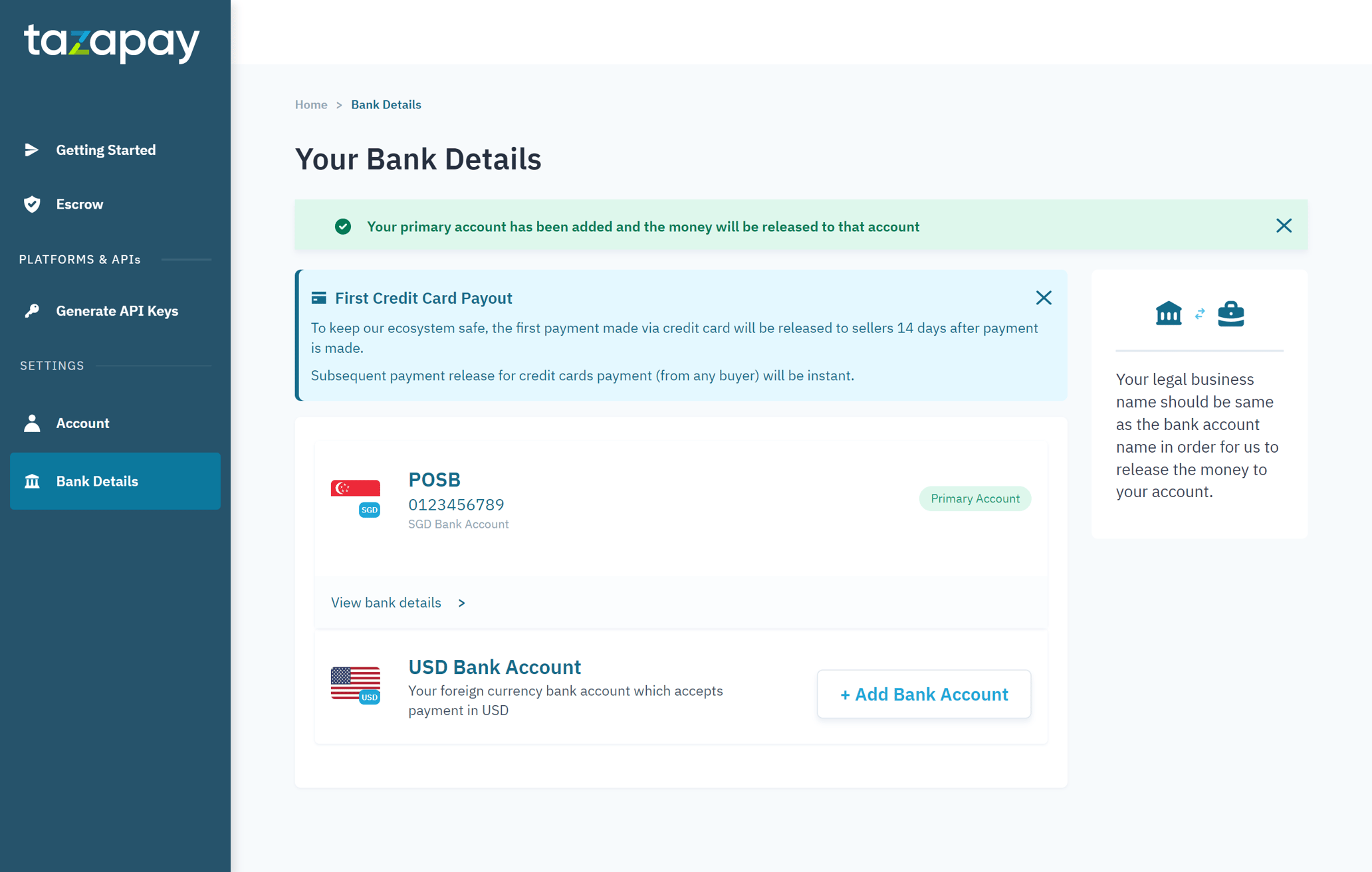 How do I add my bank account details?