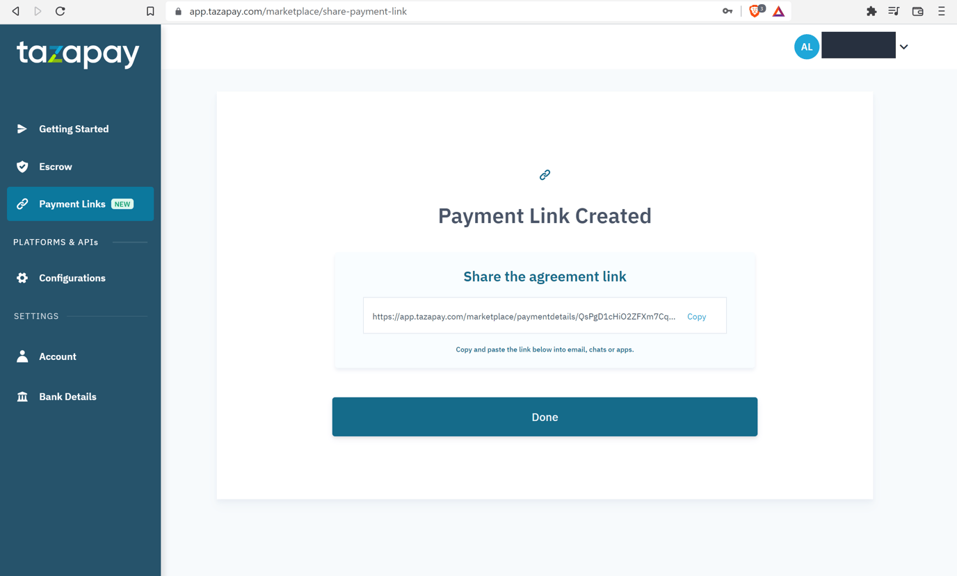 How do I create and send a payment link on Tazapay?